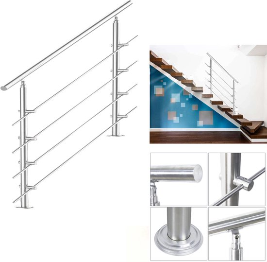 Trapleuning - Roestvrij Stalen - 150cm - 4 Dwarsbalken - leuning voor ...