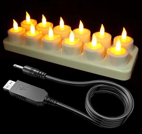 Oplaadbare LED Kaarsen Set van 12 - Flameloze Knipperende Theelichtjes ...