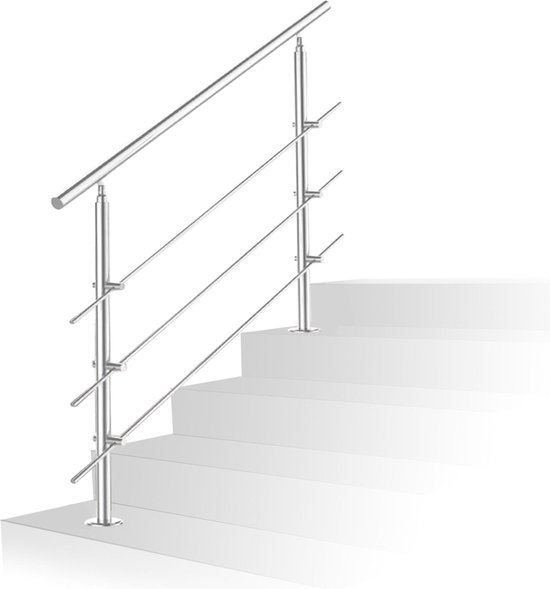 Trapleuning - Roestvrij Stalen - 100cm - 3 Dwarsbalken - leuning voor ...