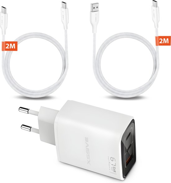 Oplaadsetje met 3 Poorten en 2x USB C Kabels - 2 Meter - Universeel ...