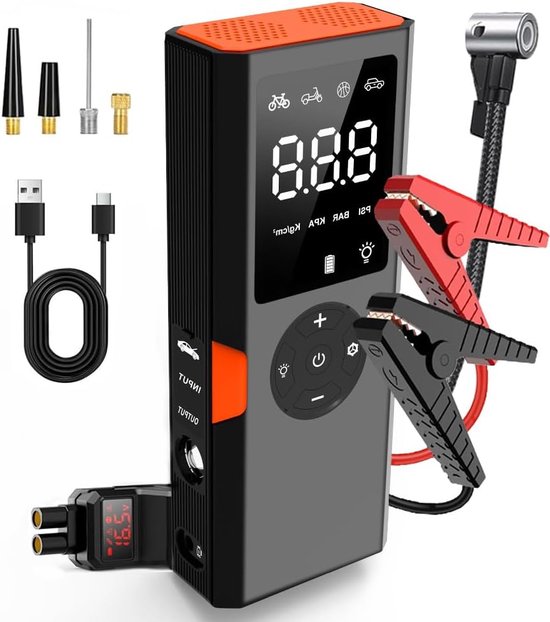 Bramboo - Draagbare jumpstarter met compressor - Fietspomp - Starthulp ...