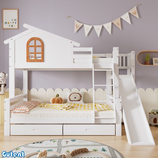 Gutent Kinderstapelbed - met Raam - met Glijbaan - met twee laden ...