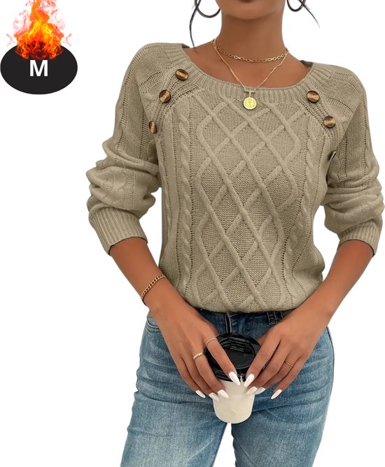 Livano Sweater Dames - Sweaters - Hoodie - Warme Trui - Vest - Khaki ...