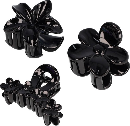 Haarsoires Haarspeld Haarklemmen 4cm – Bloemvorm – Zwart – Set van 3 ...