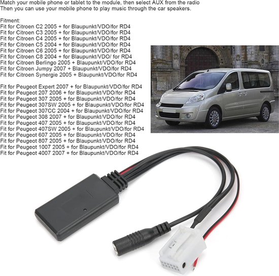 12Pin RD4 Car Audio Adapter - Bluetooth Muziek AUX Telefoontje ...