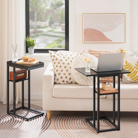 Bijzettafel in C-vorm - inklapbare banktafel - industriële stijl - met ...