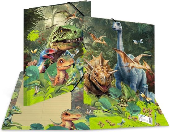 Verzamelmap A4 Dino World kinderhoekspanner-map - stevige omslagmap ...