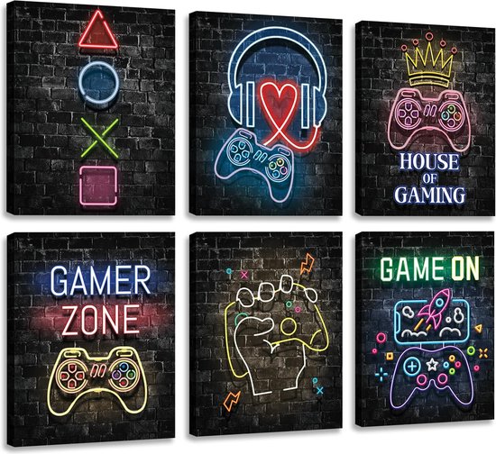 JGS ® Set van 6 Neon Gaming Posters voor Kinder- en Tienerkamer met ...