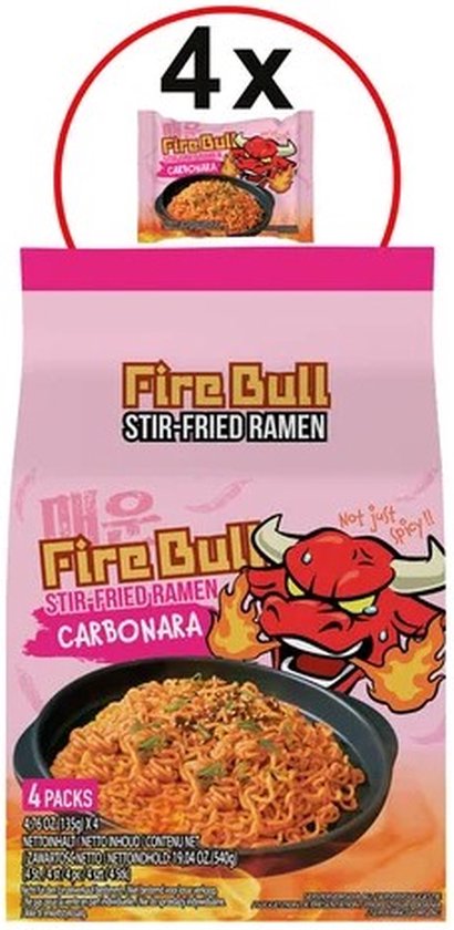 Fire Bull Instant Noodles Noedels Multipak Carbonara Spicy 4 x 135 Gram ...