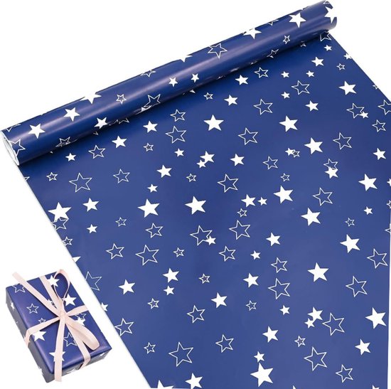 Blauwe Cadeau Inpakpapier Rol 43cm x 12m Recycle Ster Inpakpapier ...