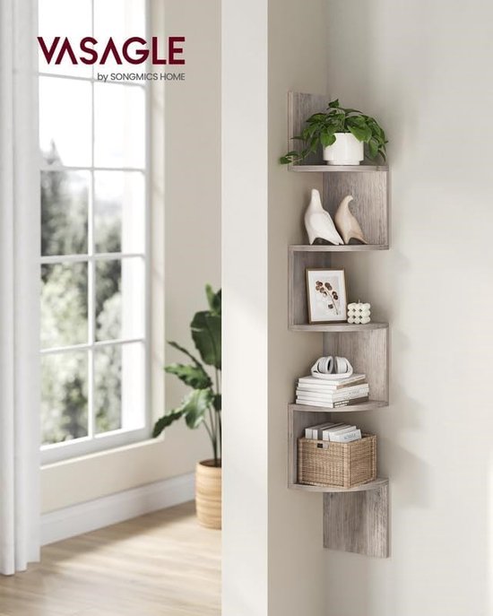 Hoekplank Wandmontage, 5-laags zwevende hoekboekenplank, plantenplank ...