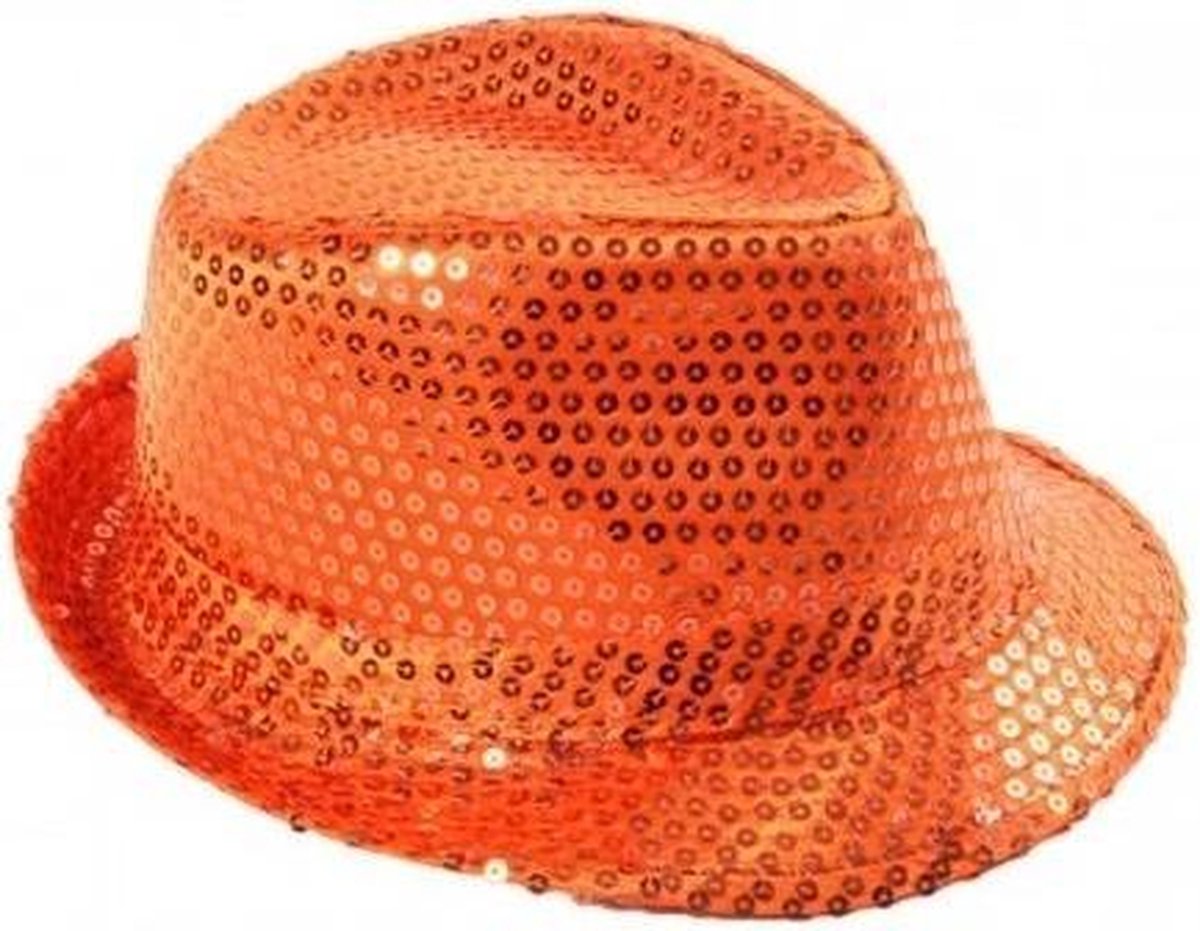 Boland Trilby hoed met pailletten - oranje - glitter - Toppers | bol.com