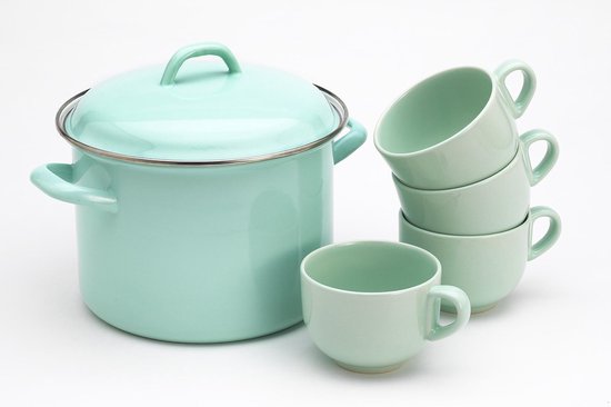 Soeppan Ø 22 cm/ 6l + vier soepkommen met oor 400 ml mintgroen - Lite ...