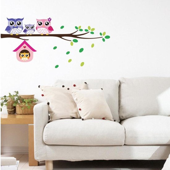 Sticker Muursticker Hiboux sur une branche et dans un nichoir ...