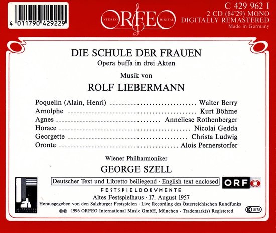 Wiener Philharmoniker, George Szell - Liebermann: Die Schule Der Frauen ...