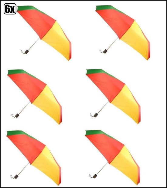 6x Paraplu rood/geel/groen 59 cm - Carnaval Themafeest Limburg festival ...