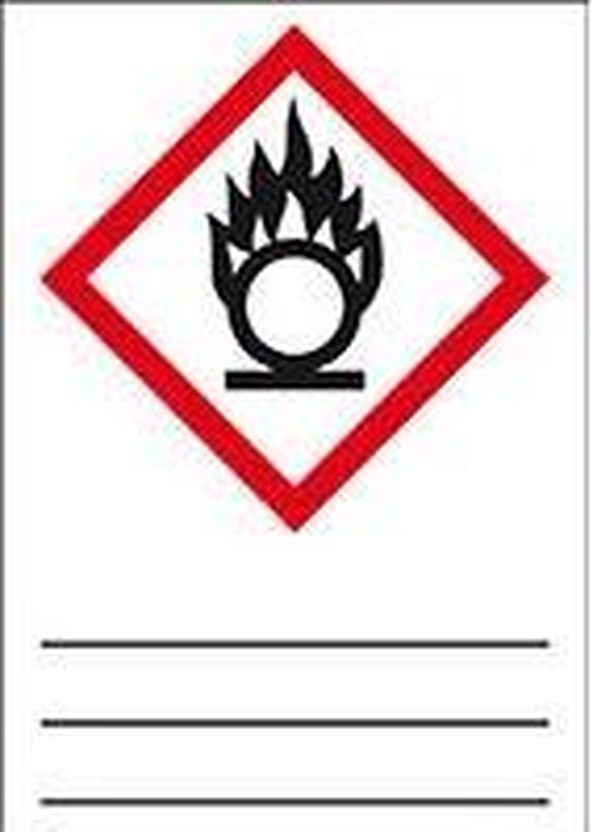 GHS03 oxiderende stoffen sticker, beschrijfbaar 37 x 52 mm ...