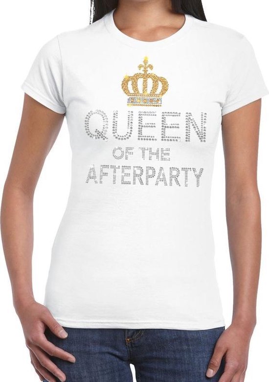 Toppers Wit Queen of the afterparty glitter steentjes t-shirt dames ...