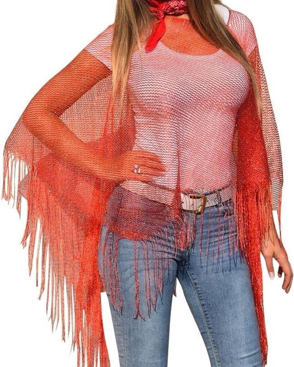 Rode visnet poncho/ omslagdoek/ stola dames | bol.com