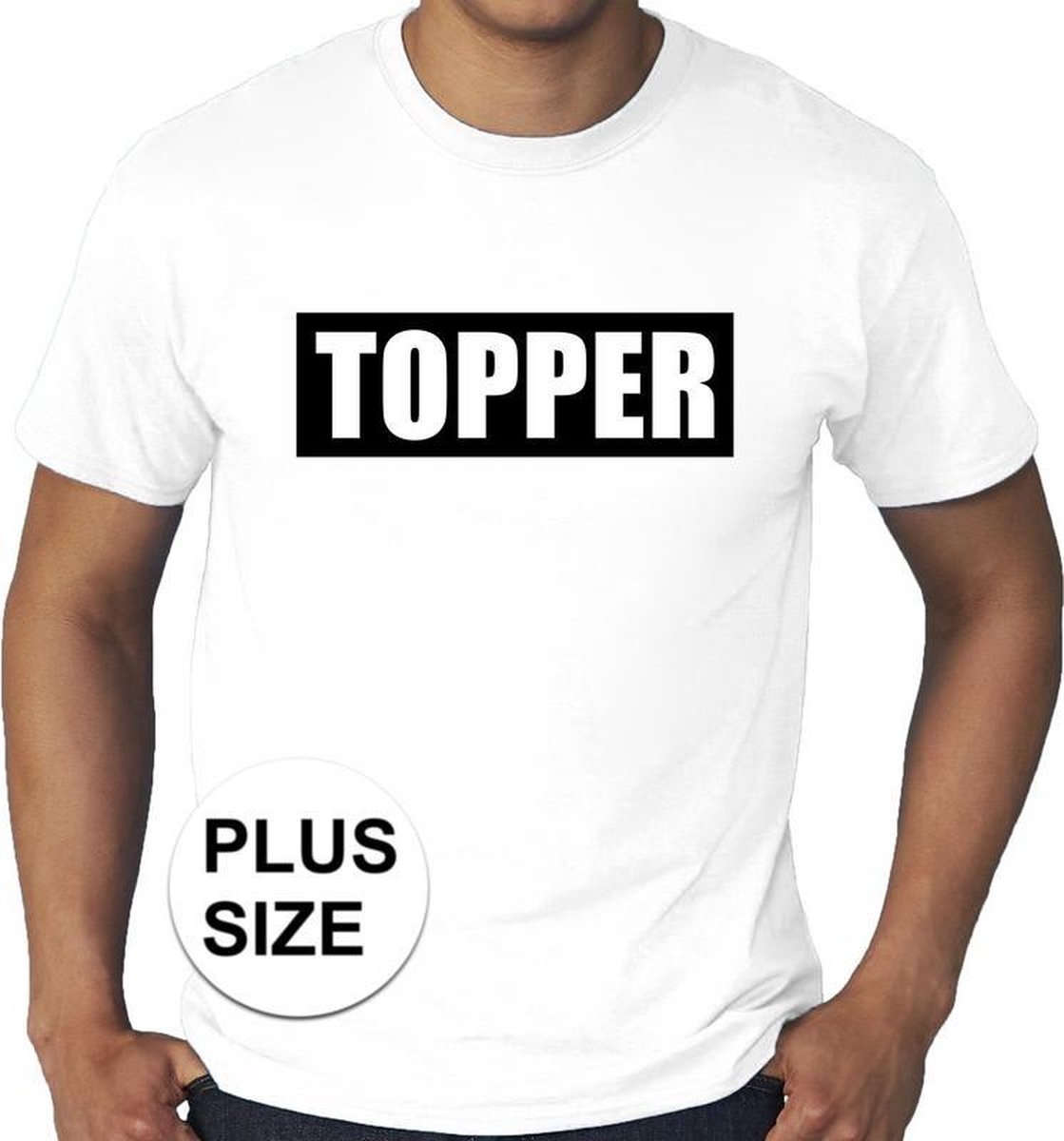 Grote maten Topper in kader shirt heren wit / Wit Topper t-shirt plus ...
