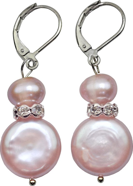 Zoetwater parel oorbellen Conny Bling Pink - oorhangers - echte parels ...