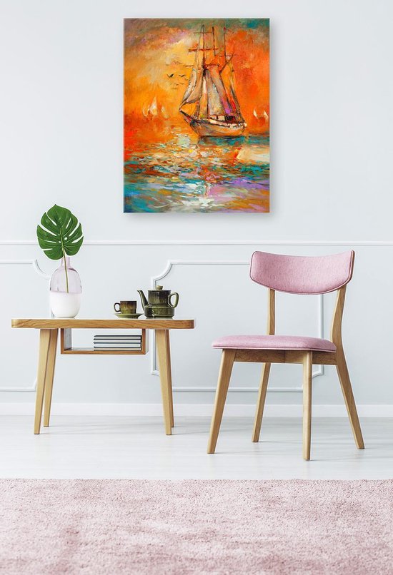 Graphic Message - Schilderij op Canvas - Boot op Zee - Kleurrijk ...