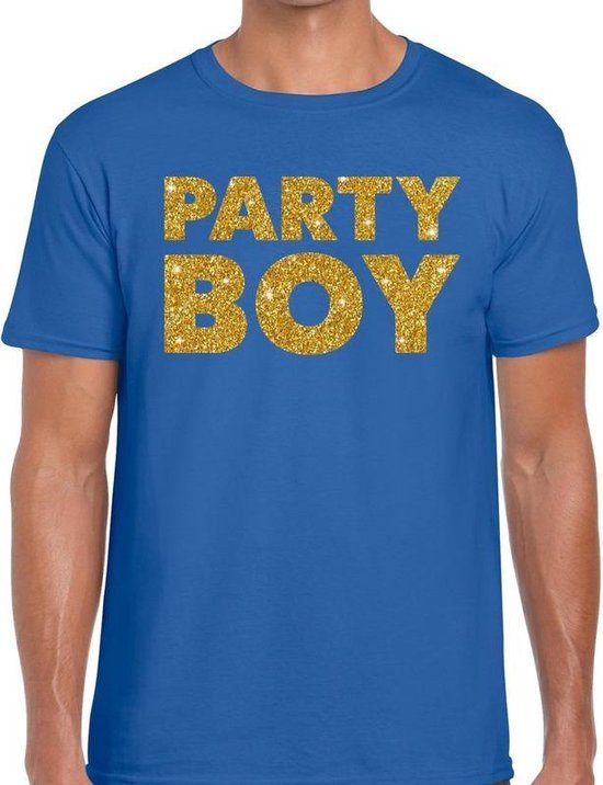 Party Boy glitter tekst t-shirt blauw heren - heren shirt Party Boy M ...