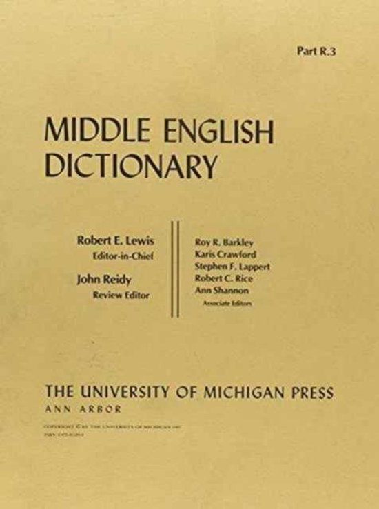 Middle English Dictionary- Middle English Dictionary | 9780472011834 ...