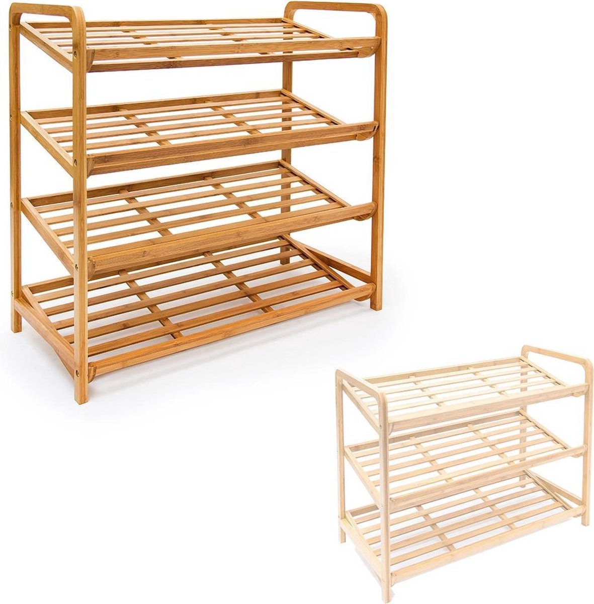 relaxdays Schoenenrek bamboe hout, Houten rek schoenen, 3 of 4 schuine ...