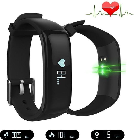 Activity Tracker P1 met hartslagmeter - Stappenteller - Zwart - Pols 14 ...