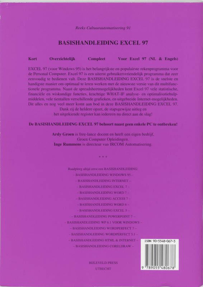 Basishandleiding Excel 97, Ardy Groen | 9789055480678 | Boeken | bol.com