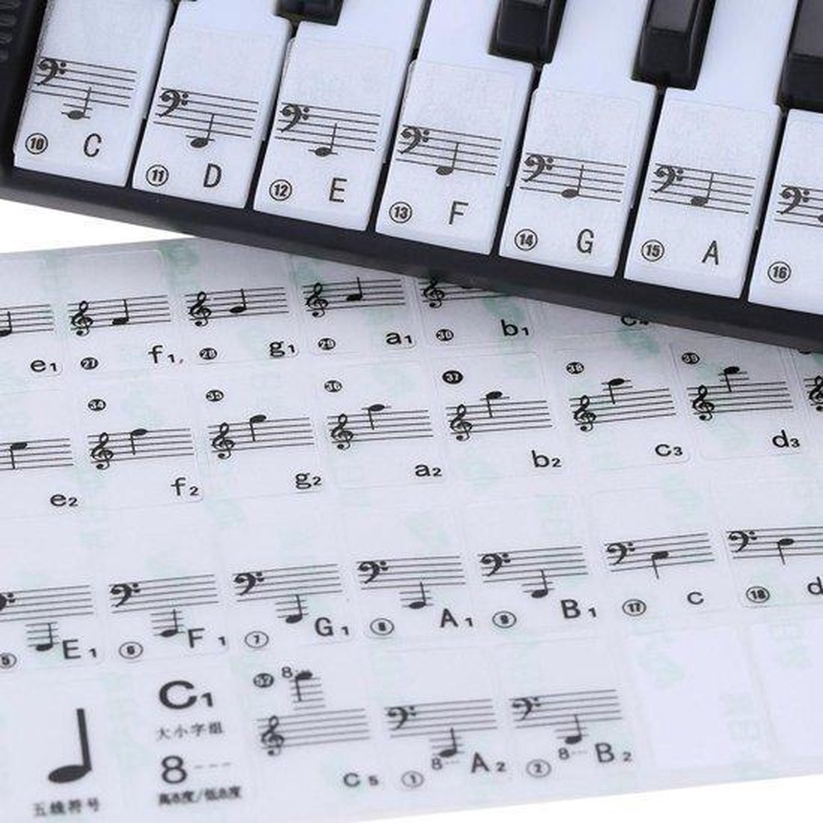Autocollants pour piano RX Goods® avec notes de musique - 49, 61 et 88 ...