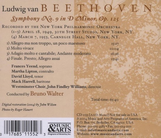 Frances Yeend, New York Philharmonic, Bruno Walter - Beethoven ...