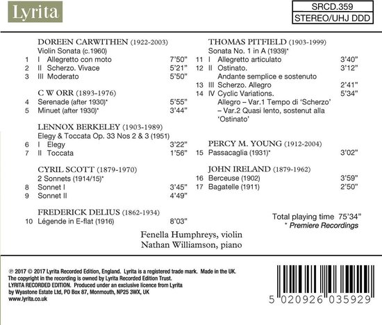 Twentieth Century Music For Violin & Piano, Nathan Williamson | CD (album) | Muziek | bol.com