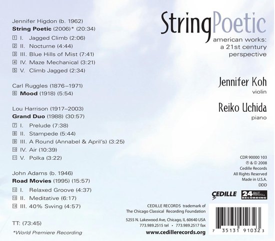 Jennifer Koh & Reiko Uchida - String Poetic, American Works (CD ...