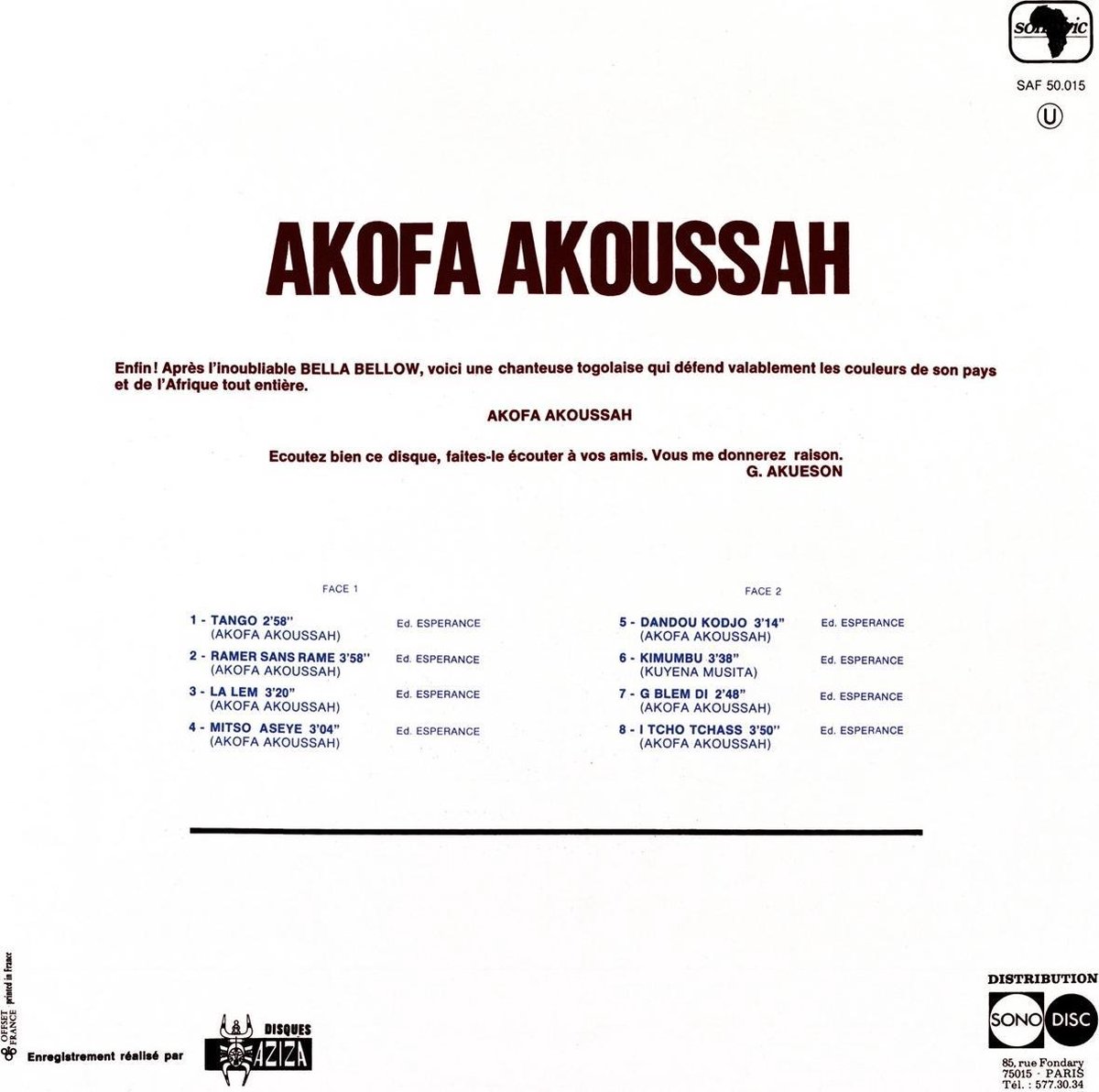 Sonafric, Akofa Akoussah | Muziek | bol.com