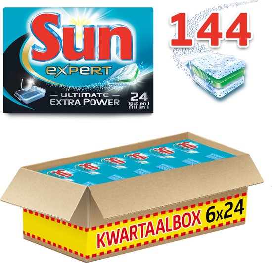 Sun All In 1 Extra Power - 144 stuks - Vaatwastabletten - Kwartaalbox ...
