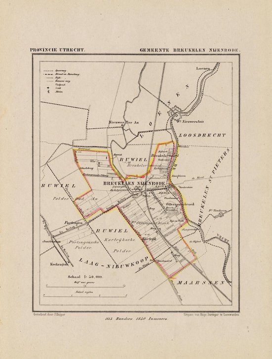 Historische kaart, plattegrond van gemeente Breukelen Nijenrode in ...