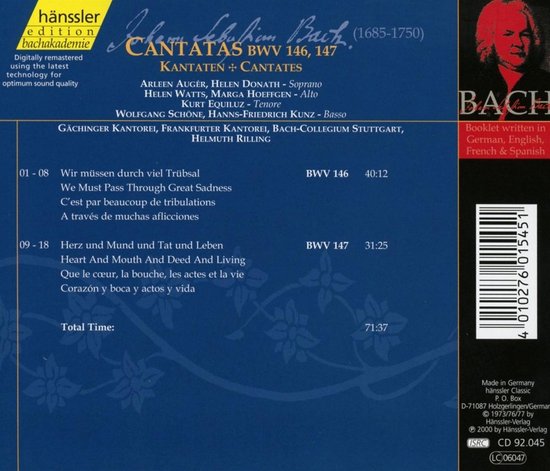 Bach-Ensemble, Helmuth Rilling - J.S. Bach: Cantatas Bwv 146, 147 (CD), Rilling | Muziek | bol.com