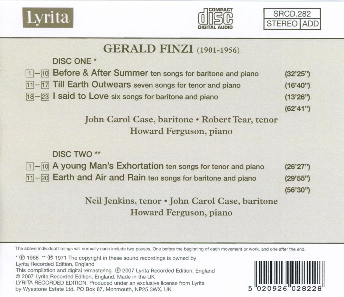 Case, Jenkins, Tear, Ferguson - Finzi: Before & After Summer, I Sai (2 ...