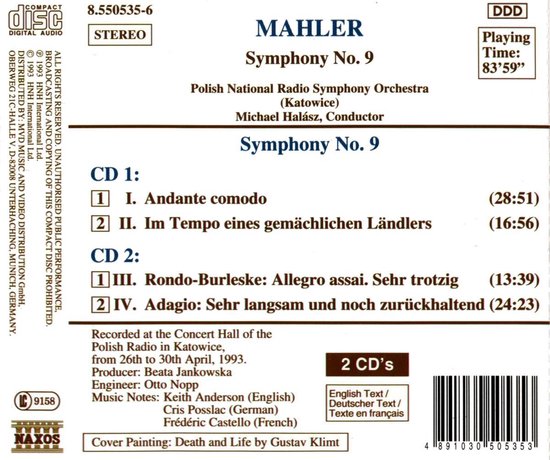 Mahler: Symphony No. 9 / Michael Halasz, Polish National, Polnisches Staatl. Rso | CD... | bol.com