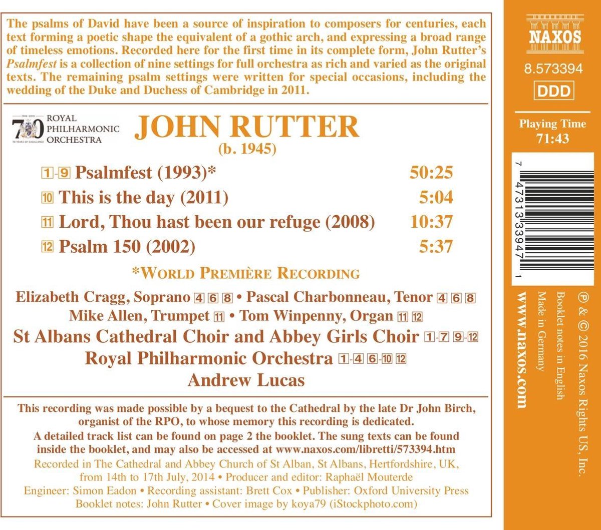 Royal Philharmonic Orchestra - Rutter: Psalmfest (CD), Andrew Lucas | Muziek | bol.com