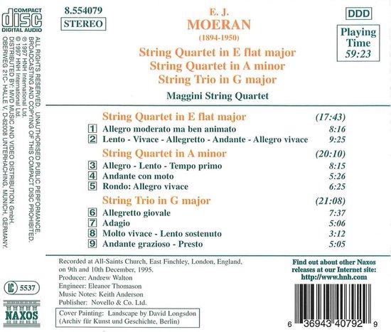 Moeran: String Quartets, String Trio / Maggini Quartet, Martin Outram | CD (album) |... | bol.com