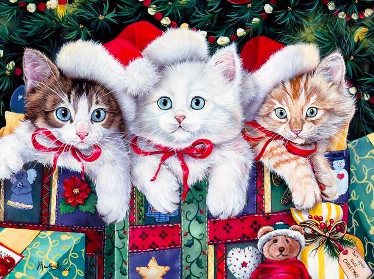 Diamond Painting kerst vierkante steentjes - Kerst katten - 30 x 20 cm ...