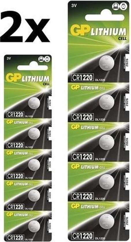 10 Stuks (2 Blisters a 5St) - GP CR1220 3V 40mAh lithium knoopcelbatterij | bol.com