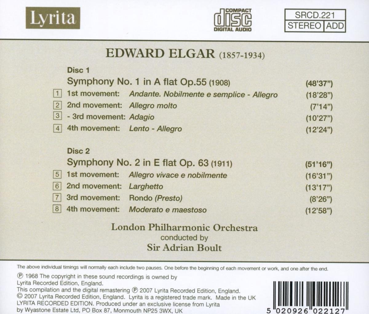 London Philharmonic Orchestra, Sir Adrian Boult - Elgar: Symphonies Nos.1 & 2 (2 CD),... | bol