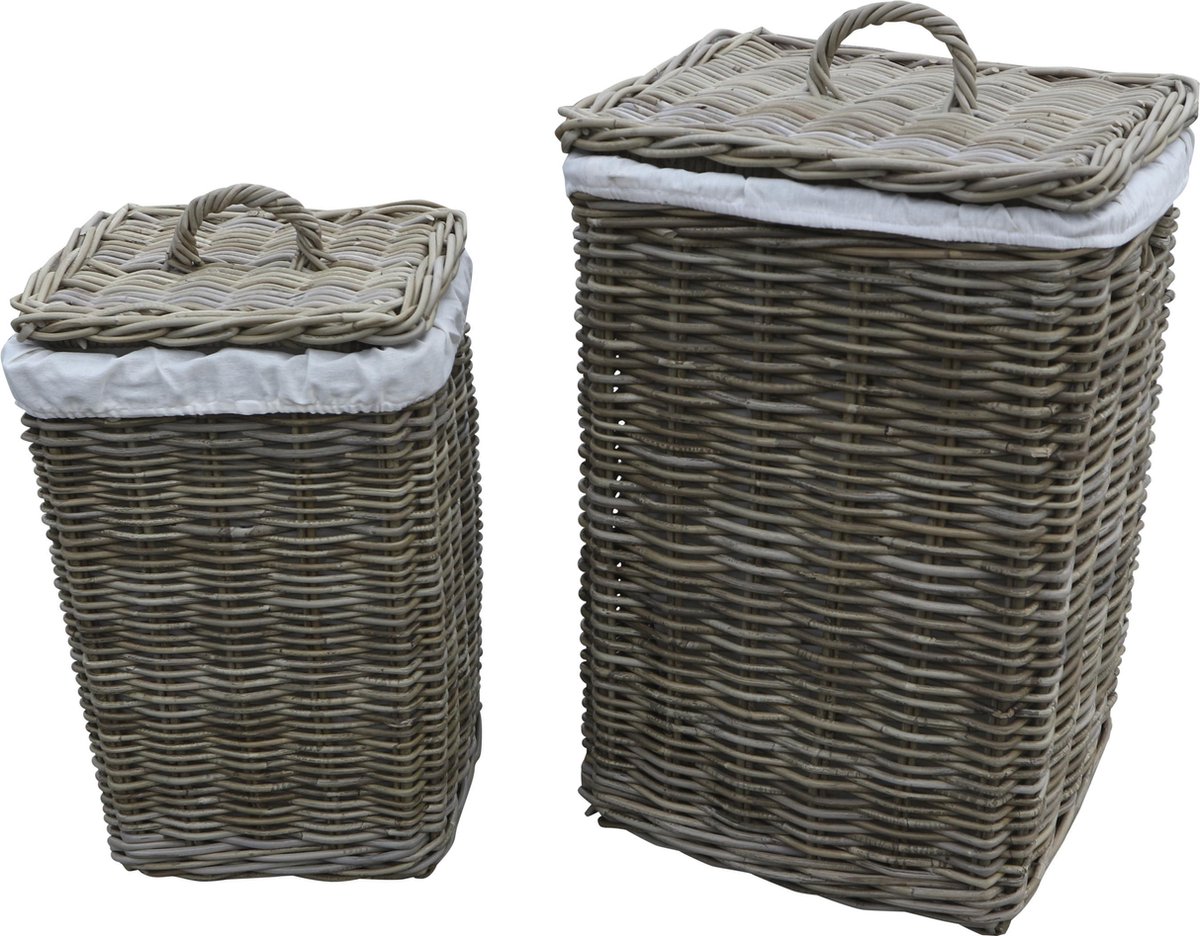 bol.com | Rieten wasmanden set vierkant met deksel (set)