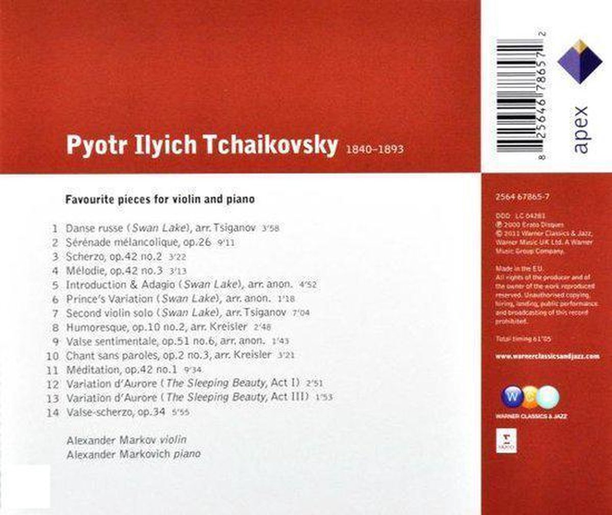 Tchaikovsky: Works for violin and piano, Alexander Markov | CD (album ...