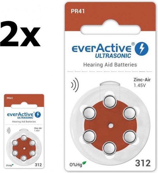 12 Stuks (2 Blister a 6st) everActive ULTRASONIC 312 Gehoorapparaat batterijen | bol