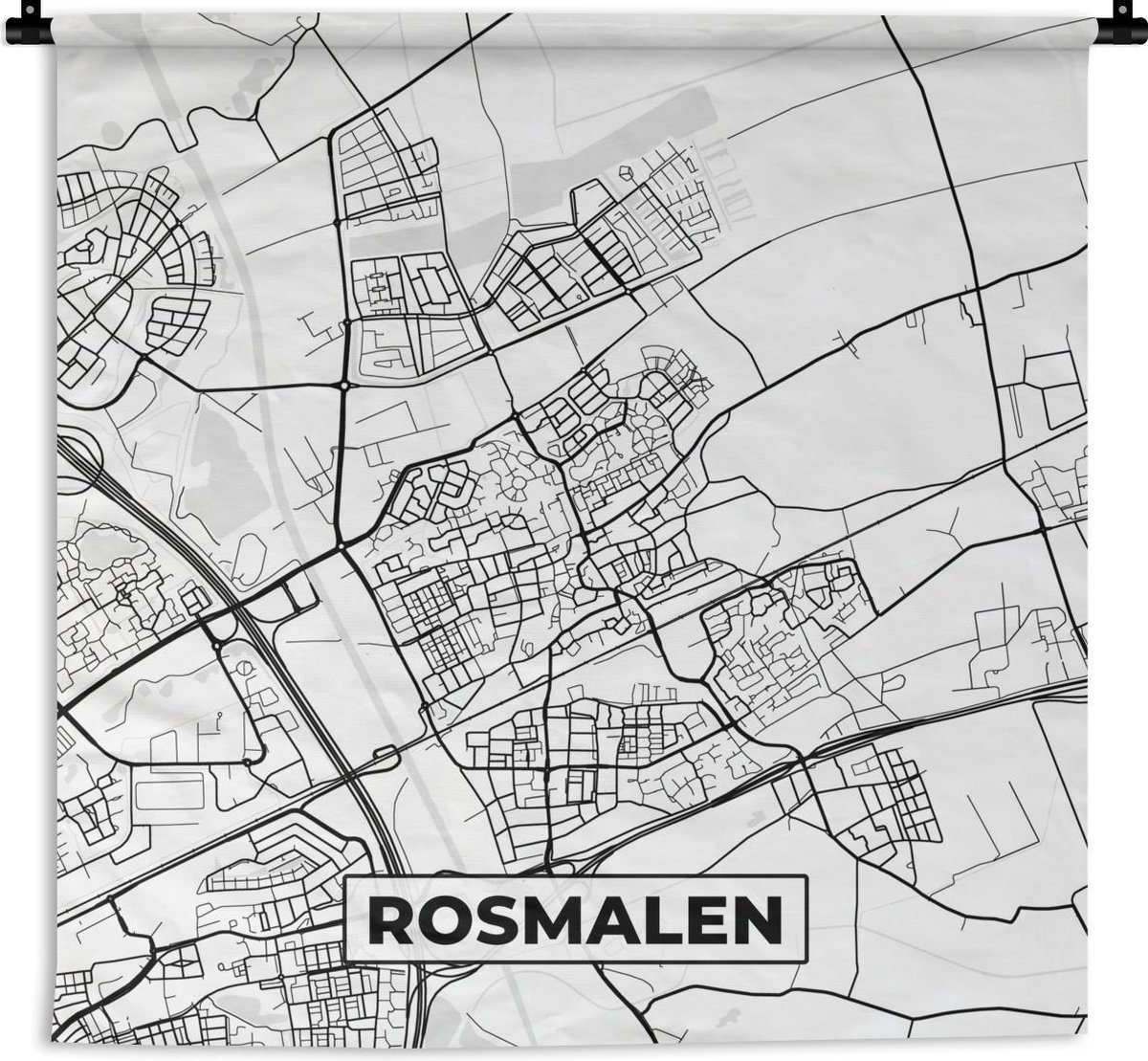 Wandkleed - Kaart - Rosmalen - Zwart - Wit - 150x150 cm - Wandtapijt ...